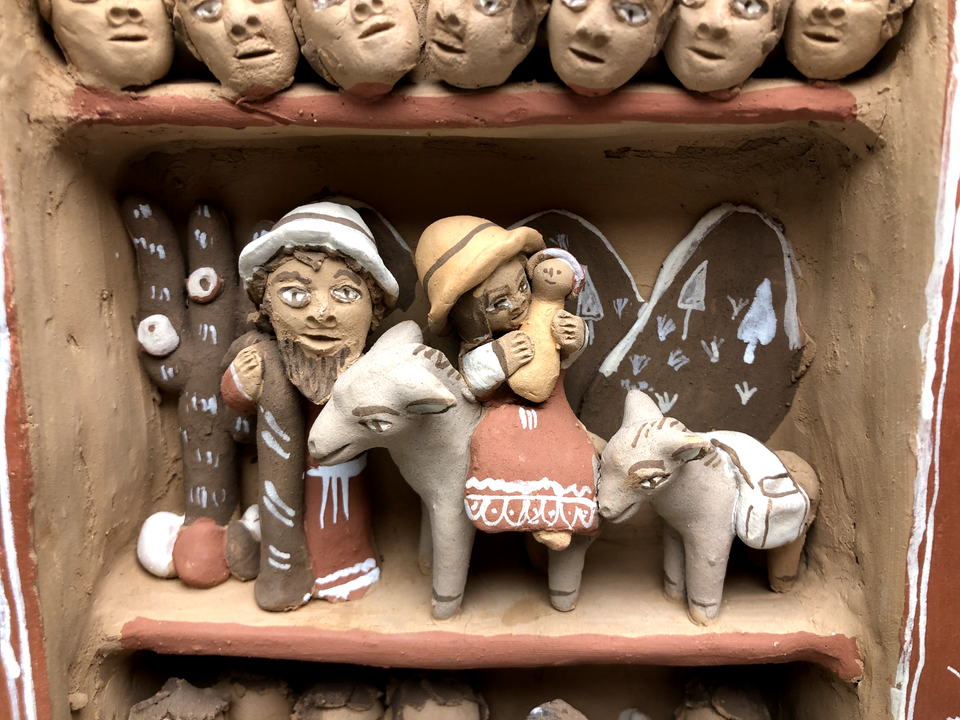 12x8 Rare Peruvian Latin American Folk Art Clay 3 Tier Jesus Nativity ...