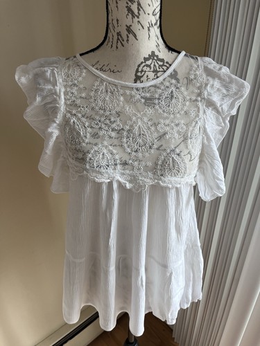 Rebellion White Lace Ruffle Boho Blouse NWT Medium | eBay