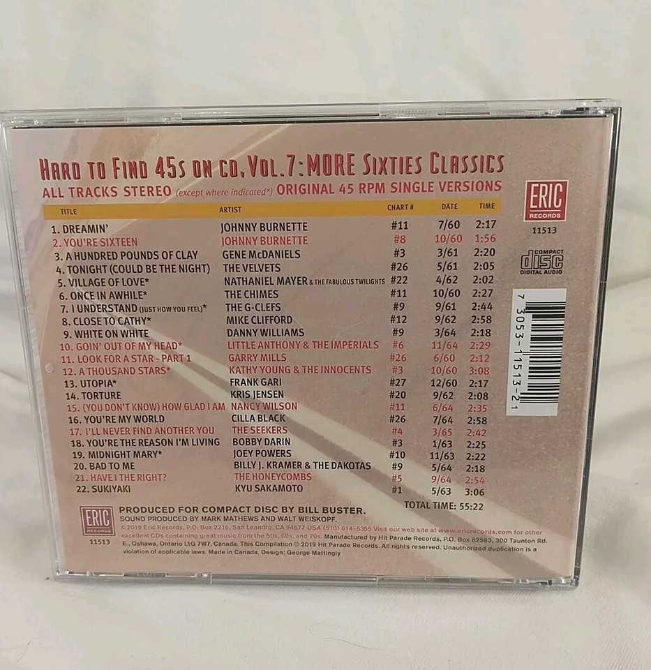 Hard-To-Find 45's On CD, Vol. 7: 60s Classics by Various Artists (CD, 2001) 730531151321| eBay