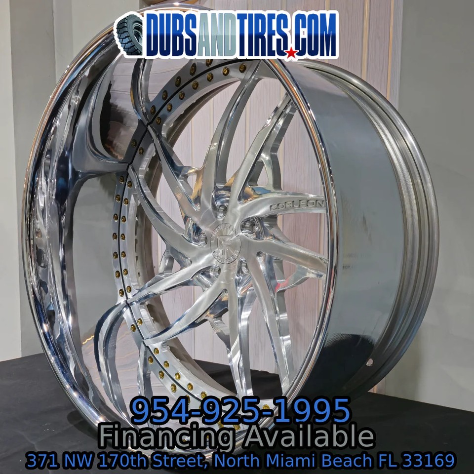 26" Coreleone Forged Merlo Brushed Face Polished Window Chrome Lip ...