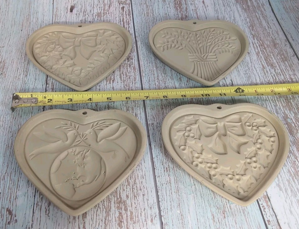 4 Vintage Pampered Chef Stoneware Mold Bountiful Heart Peace On Earth ...