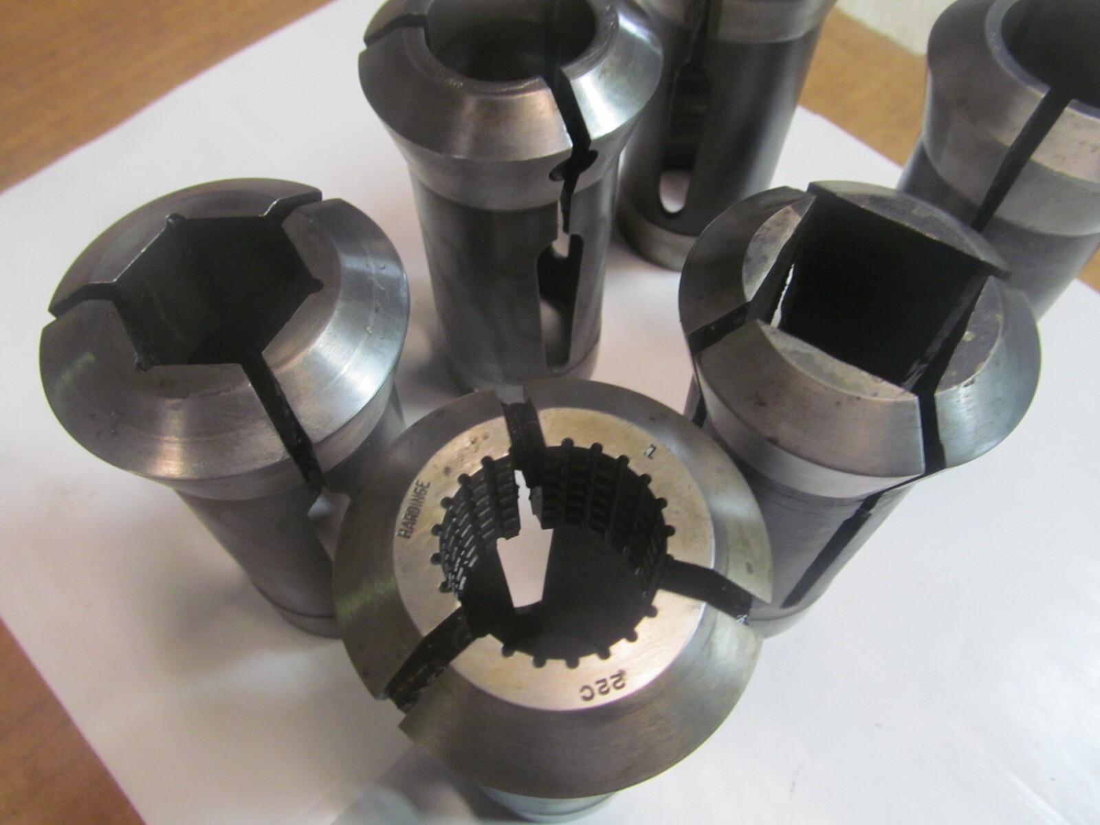 LOT OF 6 #22C COLLETS, 1", 1-1/8, 1-17/64, 1-3/8" RD, 1" HEX & 1-1/16 ...