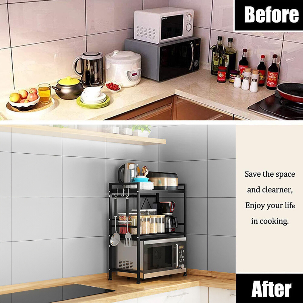 3 Tier Expandable Microwave oven Rack Stand Storage Holder Kitchen ...
