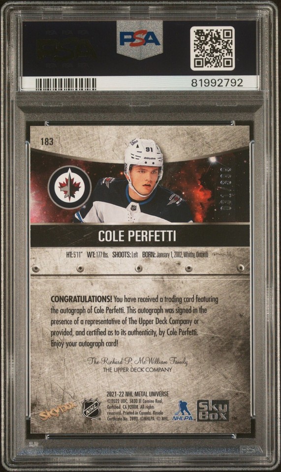 PSA 7 AUTO 10 2021-2022 SKYBOX METAL UNIVERSE 183 COLE PERFETTI ...