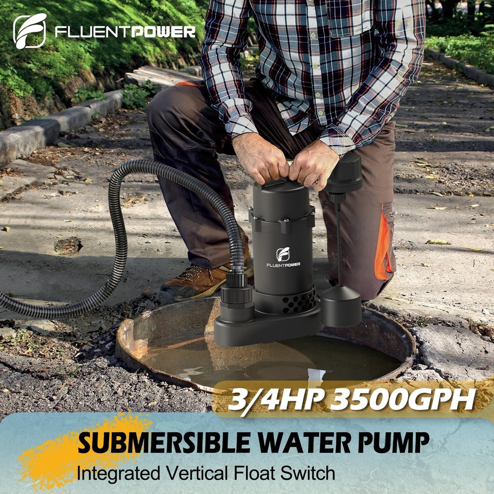 Submersible Sump Pump 3/4HP 3500GPH, with Piggy-back Vertical Float ...