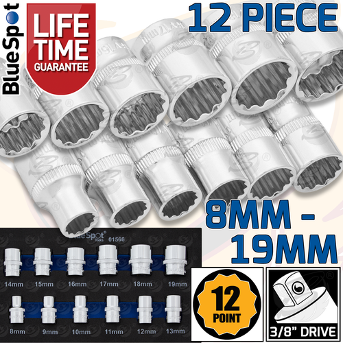 12 Point Shallow Socket Set 3/8"DR 8mm - 19mm Short Reach Double Hex ...