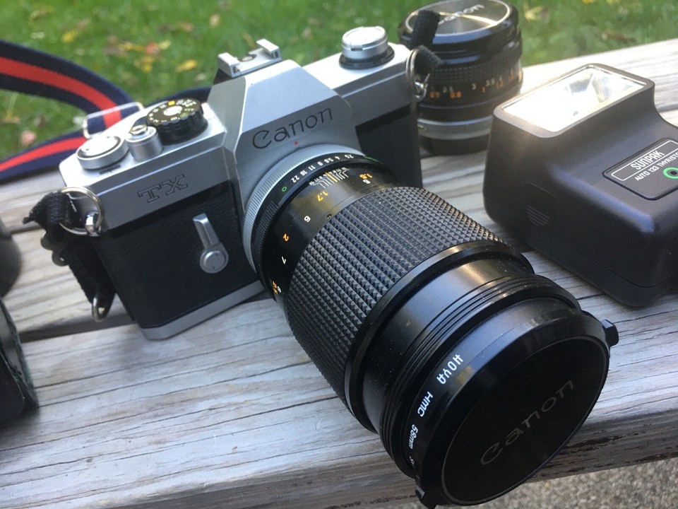 VINTAGE 35mm CANON TX CAMERA IN GOOD SHAPE w/BAG, TELEPHOTO LENSES ...