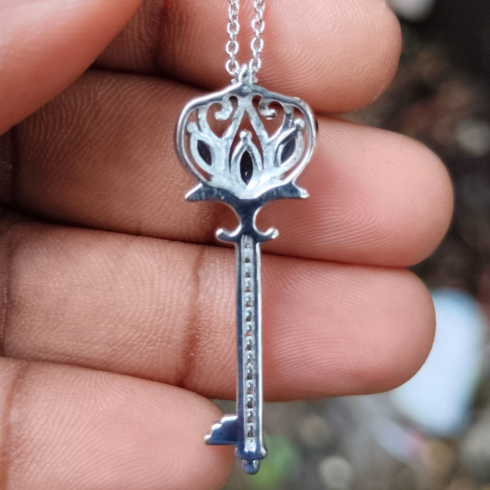 0.50Ct Lab-Created Sapphire & Diamond Key Pendant Necklace 14K White Gold Plated | eBay