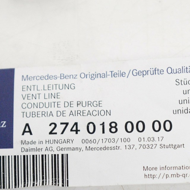 Mercedes-Benz GLC X253 Vent Line Hose A2740180000 2016 Genuine for sale ...
