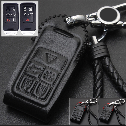 Genuine Leather Car Remote Smart Key Fob Case Cover Chain For Volvo S80 ...
