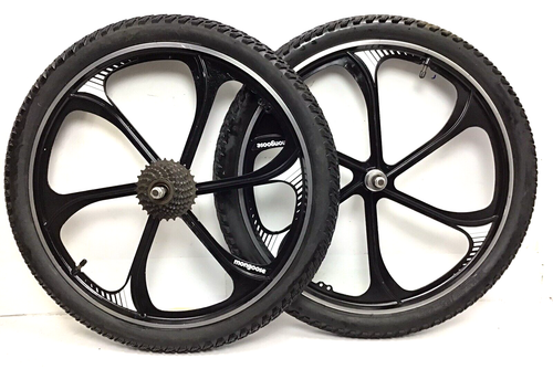24" Bicycle Mag Wheel Set Black Front Rear 7s Freewheel 2.25" Tires ...