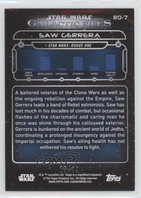2017 Topps Star Wars Galactic Files Reborn Purple /99 Saw Gerrera #RO-7 ...