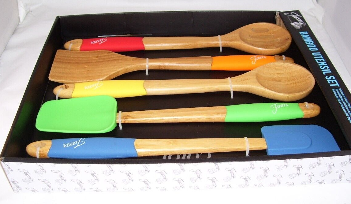 Fiesta 5 piece Bamboo Utensil Set Cambridge NEW Silicone Handles and ...