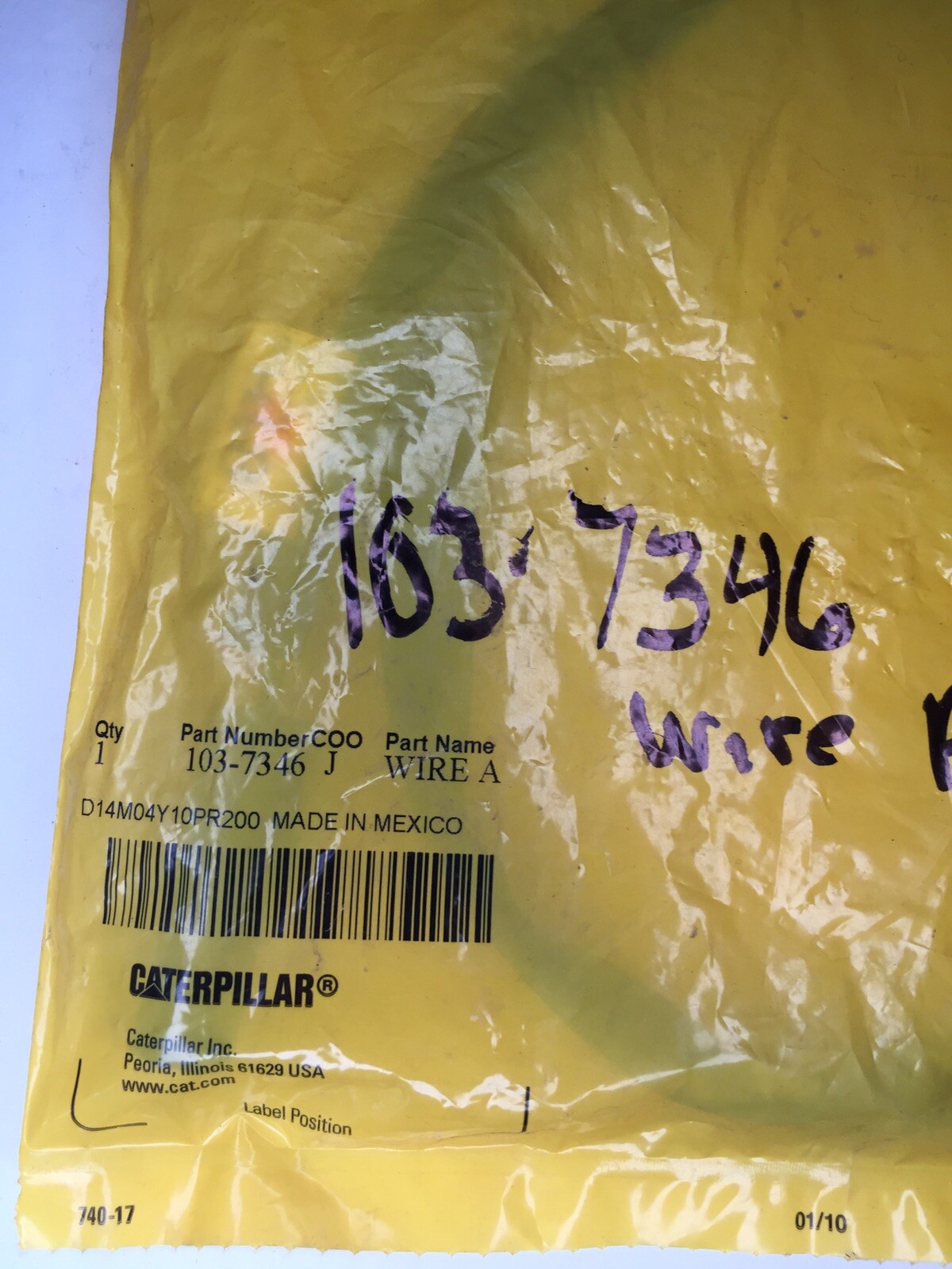 Caterpillar Oem Wire Assembly 103-7346. Cat Nos Wire Assembly 1037346 ...