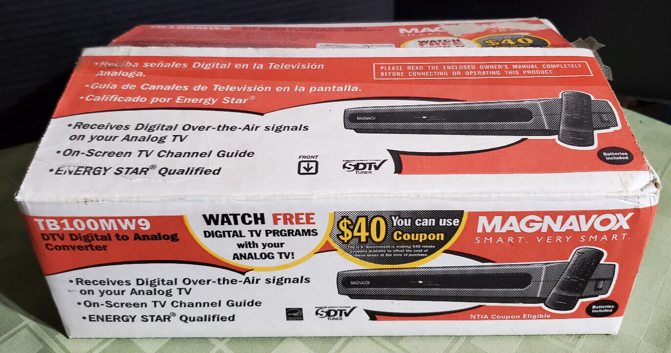 Magnavox SDTV DTV Digital To Analog Converter Box TV Tuner TB100MW9 ...