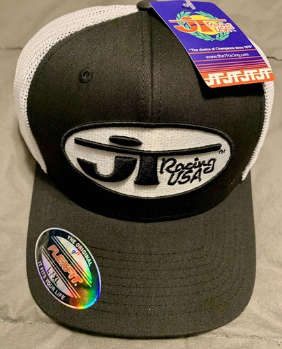 JT Racing USA Oval Trucker Hat Cap Black/White Mesh Flexfit L/XL ...