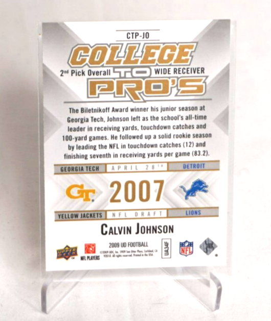 Calvin Johnson 2007 NFL DRAFT INSERT CARD College Pros LIONS Football ...