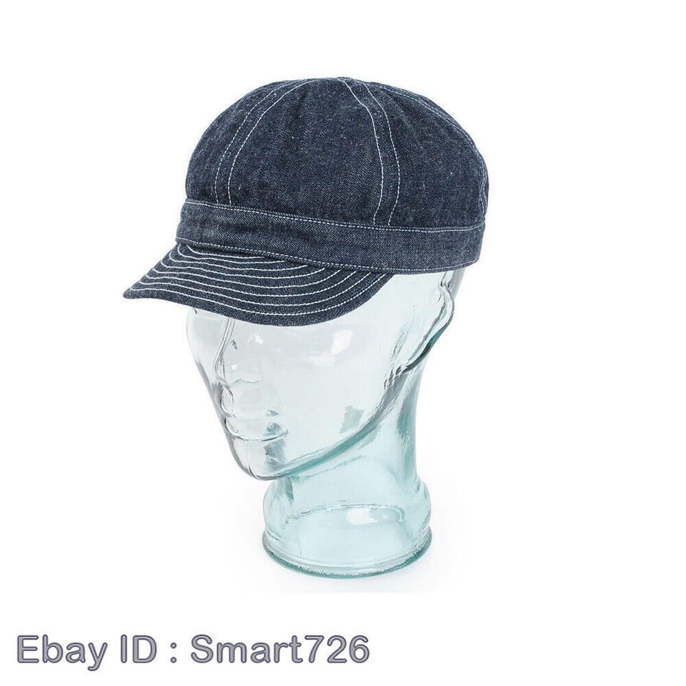 Vintage Engineer Cap Men's Work Cap 11.5oz Selvedge Denim Hat Casual ...