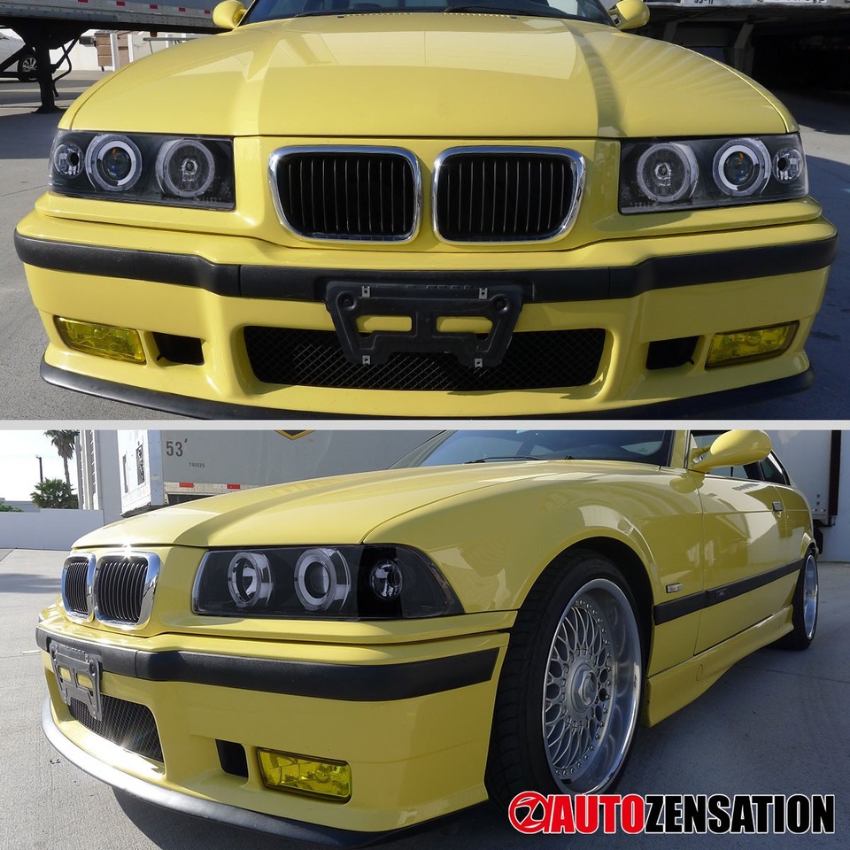 Fit 1992-1998 BMW E36 3-Series Smoke Black LED Halo Projector ...