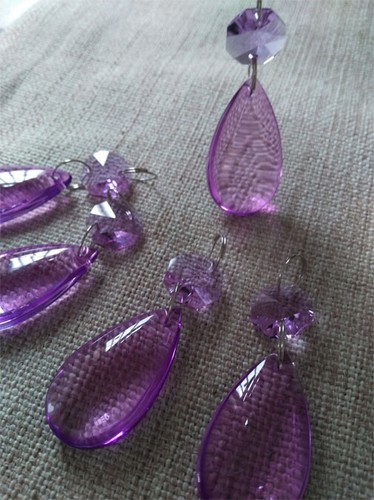 15Pcs 38mm Purple Crystal Tear Shape Pendant w/ Octagon Beads Sliver ...