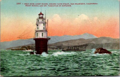 MILE ROCK LIGHTHOUSE Golden Gate Strait SAN FRANCISCO, CA battleship ...