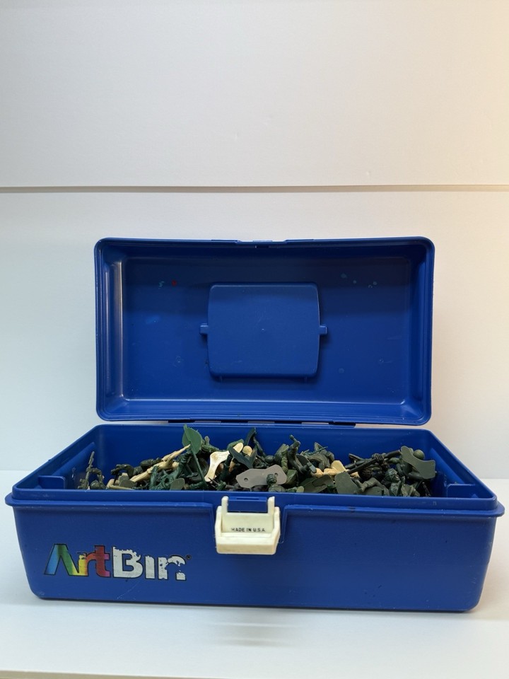 Collection of Classic Mixed Green Tan, Grey Army Men Toy Soldiers in a ...