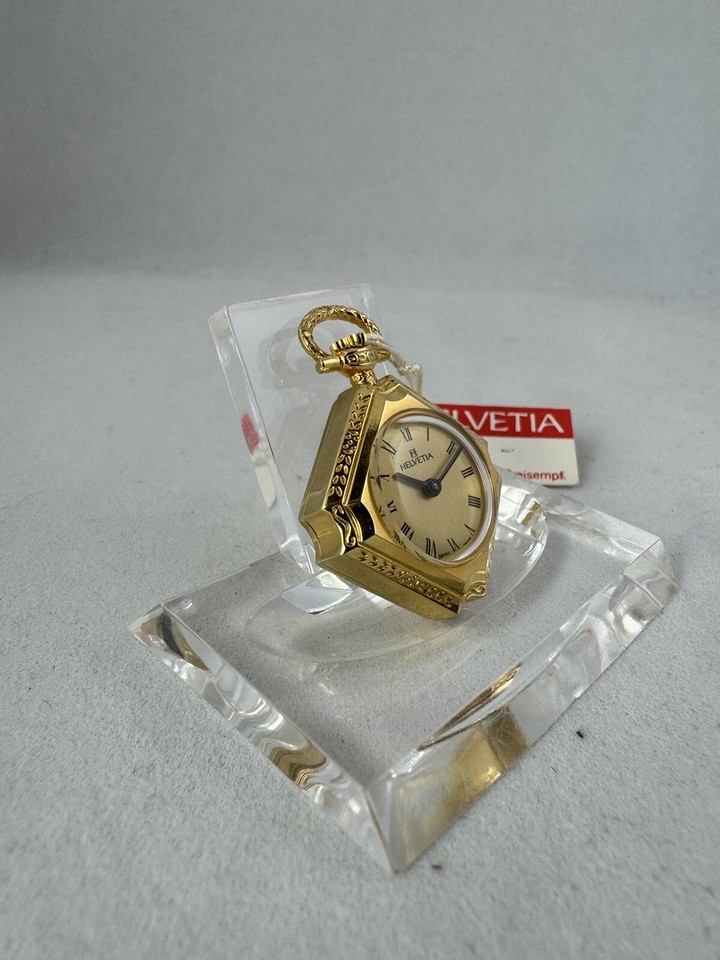NOS Ladies Pocket Watch Helvetia Hand Wound Fhf St 69-20 With Shield ...