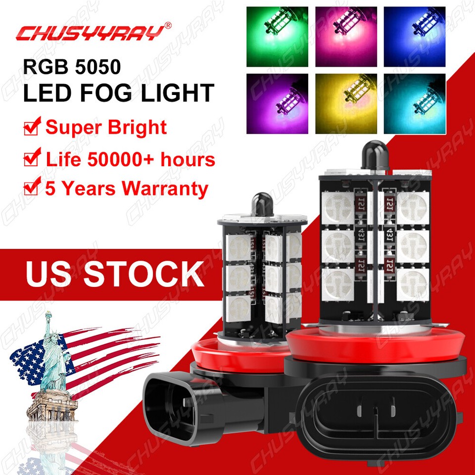 16Colors RGB H11/H8 LED Bulbs with Wireless IR Remote for Fog Light ...