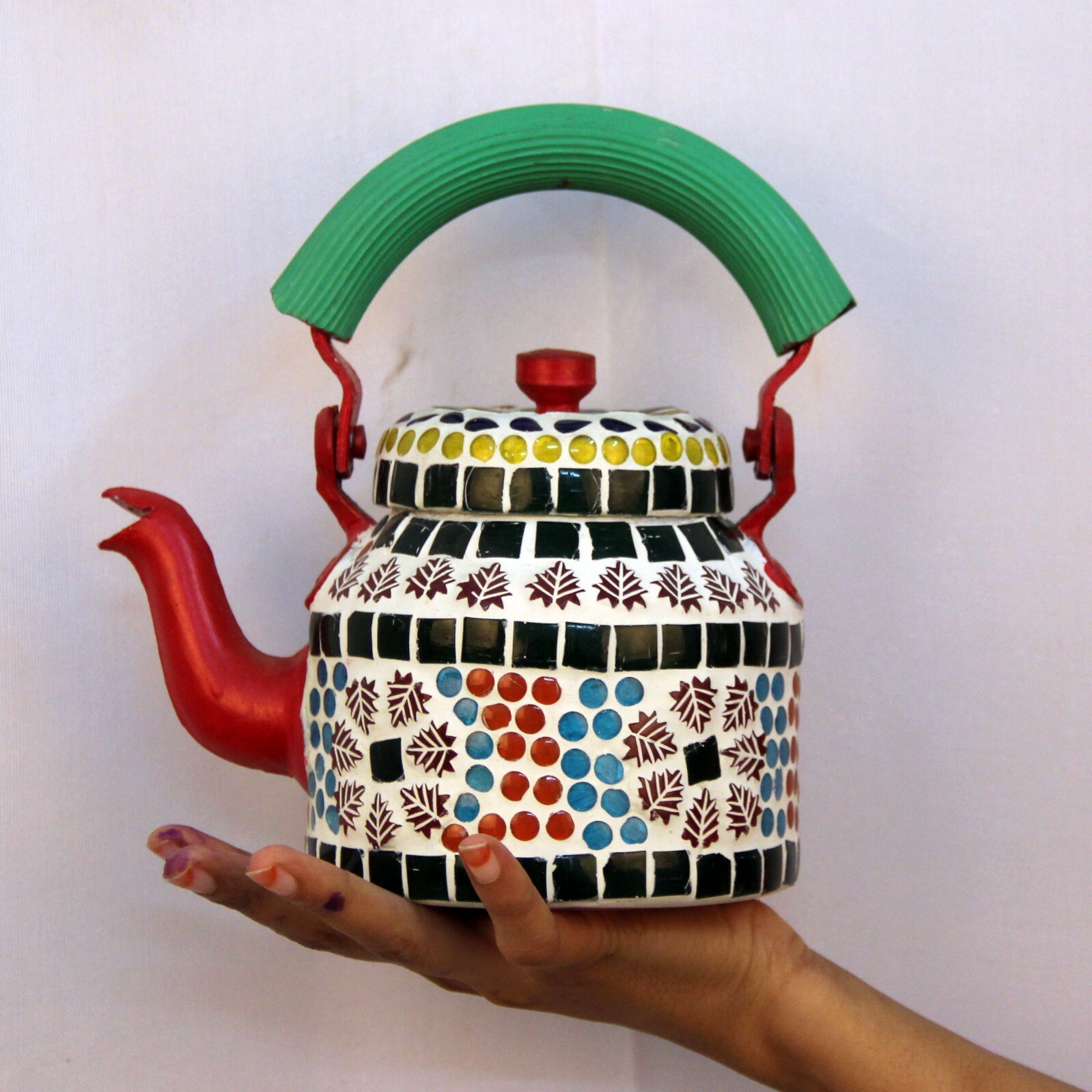 Old Iron Unique Shape Handcrafted Glass Mosaic Work Tea Kettle Home ...