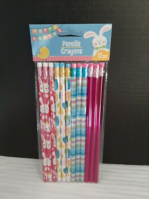 NEW Easter Pencils 12 Standard pencils with Assorted Bunny Egg & Solid ...