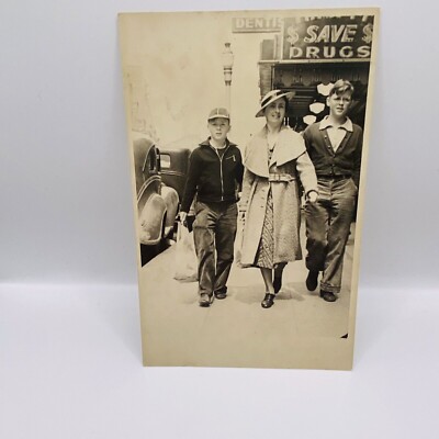 Real Picture Postcard 1930s 1940s AGFA/ANSCO Well Dress Woman Boys 5 ...
