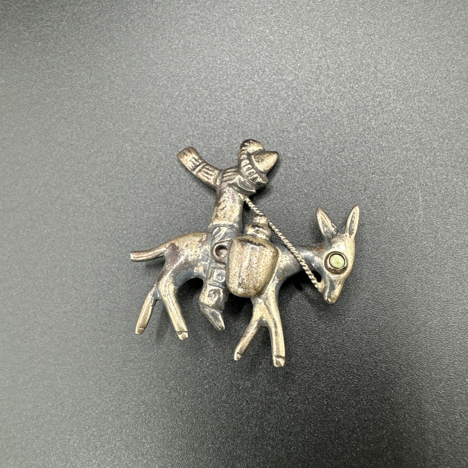 Vintage Mexican Silver Brooch Man Riding Burro / Donkey Pin Turquoise ...