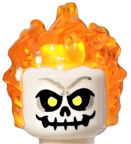 ☀️NEW Lego Minifigure Head Alien w/ Trans Orange Flaming Hair Skull ...