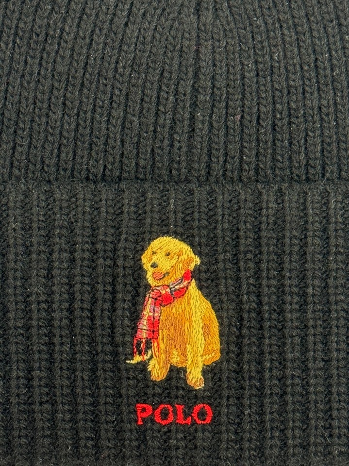 NWT POLO RALPH LAUREN BLACK EMBROIDERED GOLDEN RETRIEVER BEANIE | eBay