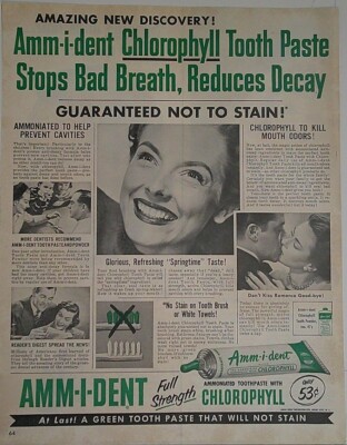 1952 AMM-I-Dent Full Strength toothpaste with CHLORPHYLL Vintage ...