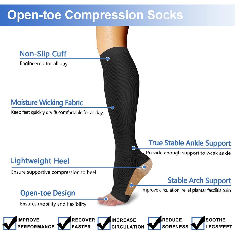 3 Pairs Open Toe Compression Socks for Men Women Toeless Compression ...