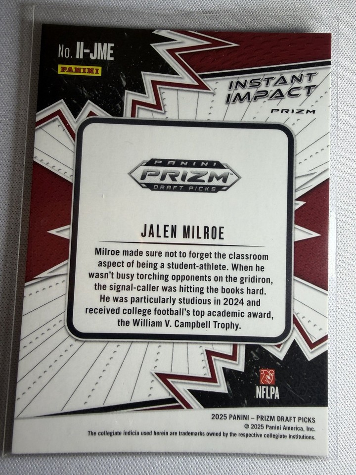 Panini Prizm Draft Picks 2025 Instant Impact Prizm RC Jalen Milroe II ...