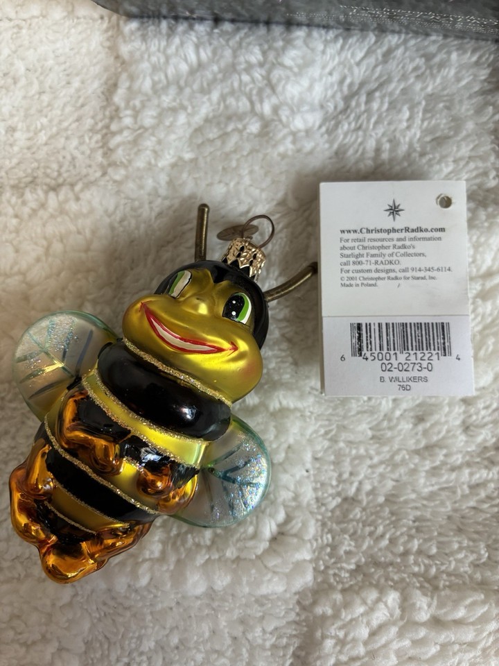 Christopher Radko Little Gem “B. Willikers “ Glass Christmas Bee ...