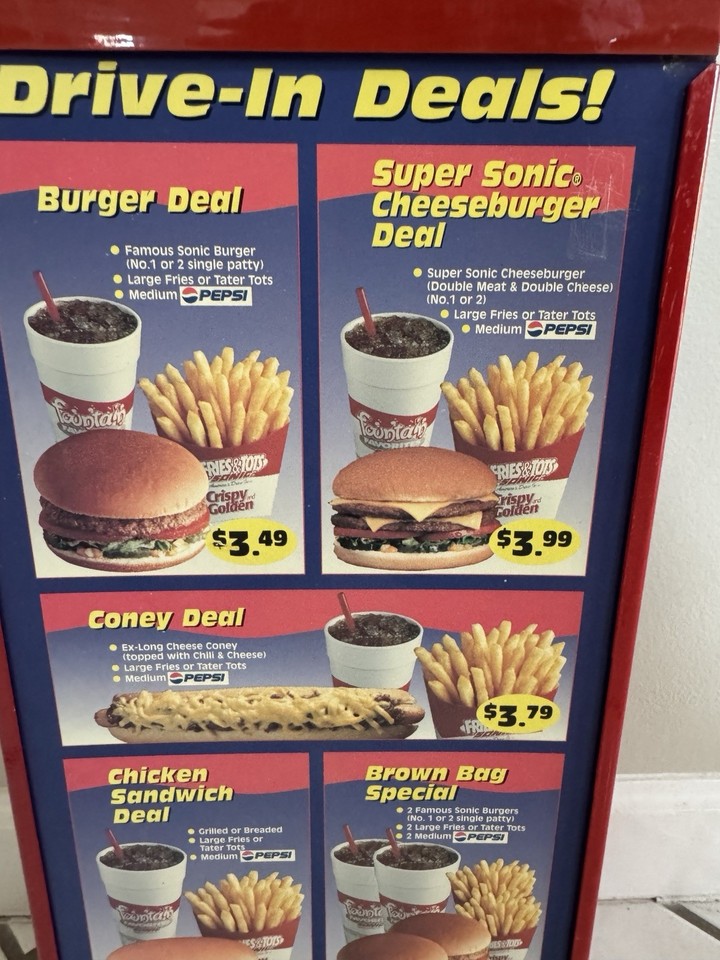 Vtg Sonic Drive In Restaurant Pepsi Menu Addition Rare See Pics | eBay