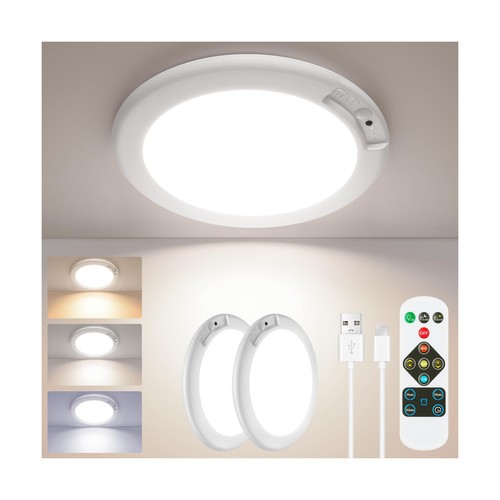 SunRider 2-Pack Rechargeable Motion Sensor LED Ceiling Light with R ...