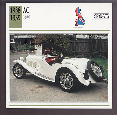 1938-1939 AC 16/90 A.C. Roadster British Car Photo Spec Sheet Info ...
