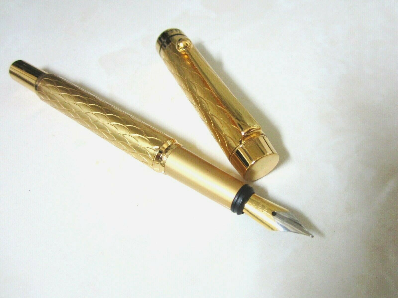 Beautiful Vintage scale engraved golden fountain pen RG | eBay Australia