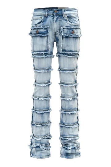 Evolution Men's Edge Cut Patchwork True Stacked Cargo Denim Jeans ...
