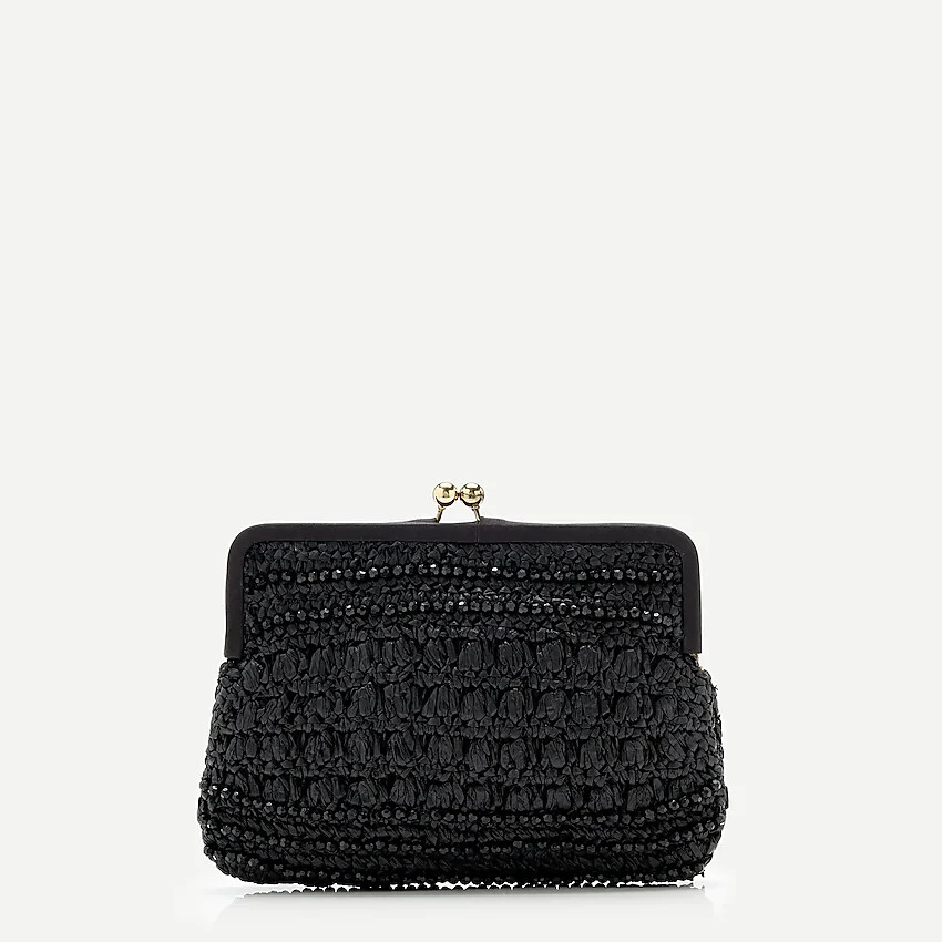 J. Crew Beaded Rafia Frame Clutch Crossbody Black- NWT | eBay