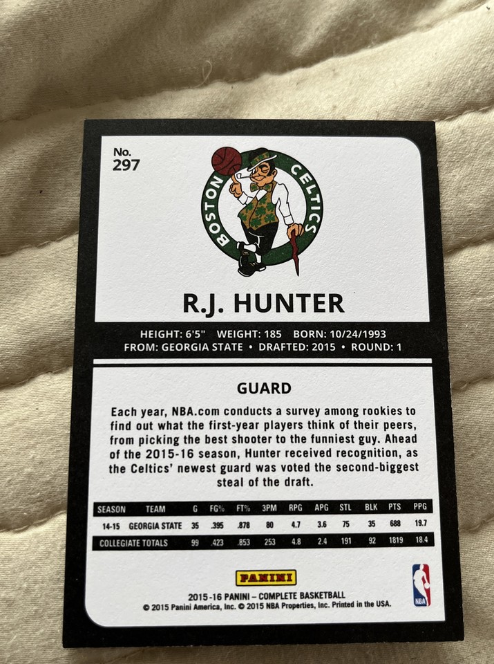 RJ HUNTER RC ROOKIE 2015-16 Panini Complete Basketball #297 CELTICS | eBay