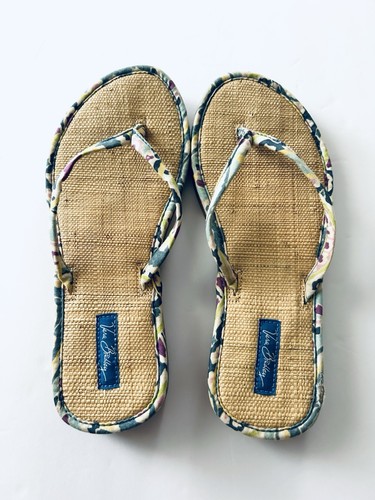 Vera Bradley Blue Straw Flip Flops Floral Sandals Size Small 6-7 Beachy ...