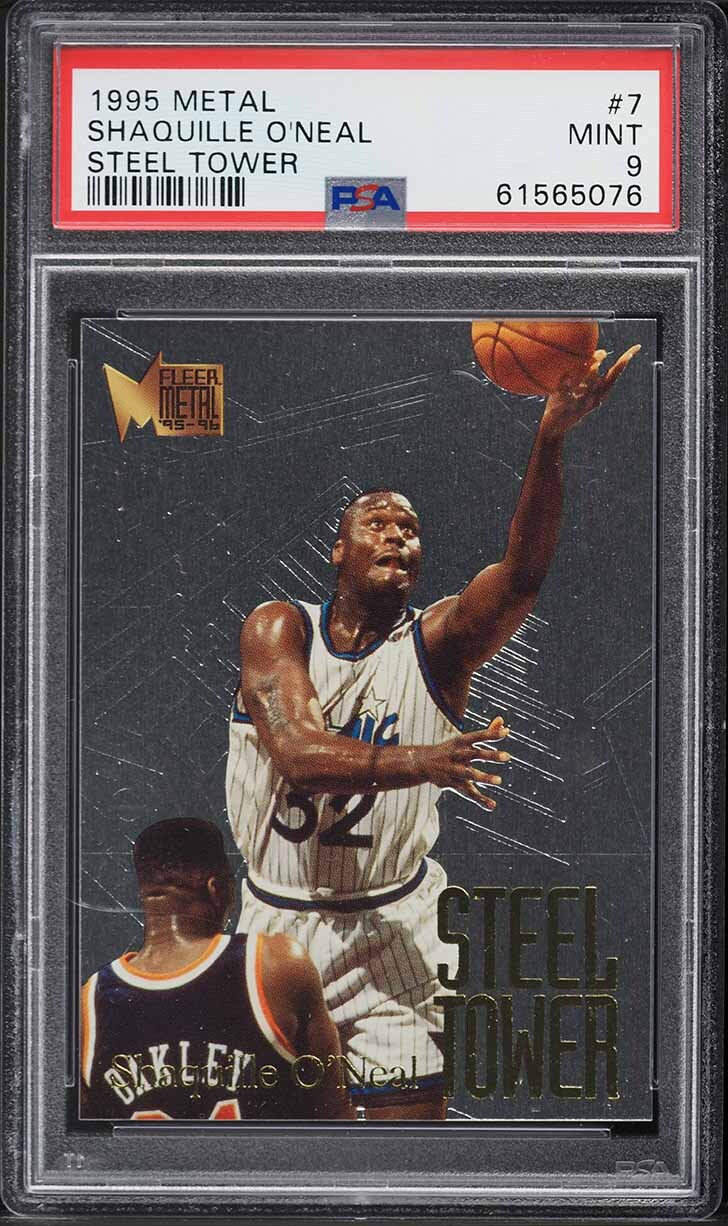 1995 Metal BkB STEEL TOWER Card # 7 Shaquille O'Neal Magic HOF PSA 9 ...