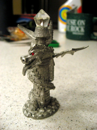 Vintage Spoontiques CM 607 Pewter Miniature Dragon and Castle w/Crystal ...