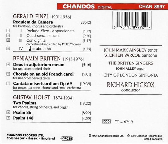 FINZI, BRITTEN, HOLST: Choral Works - Richard Hickox (CD, Chandos, 1992 ...