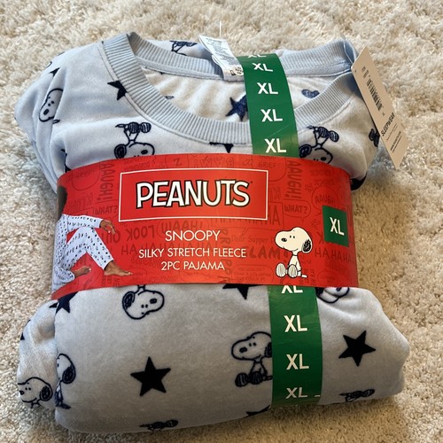 PEANUTS Blue Snoopy Silky Stretch Fleece 2PC Jogger Lounge Pajama XL ...